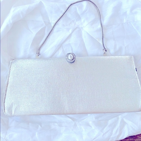 Vintage | Bags | Vintage 7s 80s Pearl Silver Clutch Mini Bag Rulo Purse ...